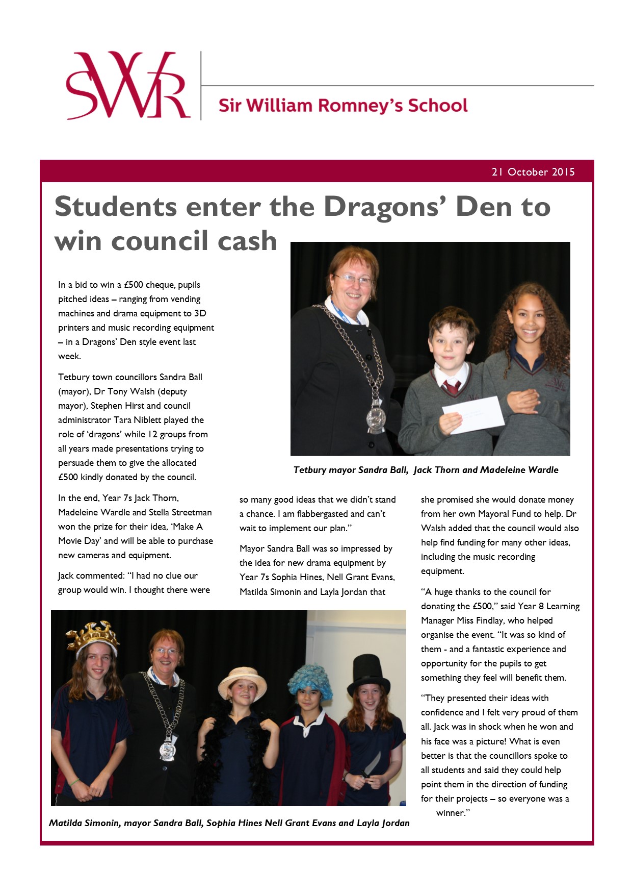 oct 21 jpeg – Sir William Romney’s School